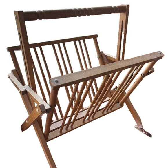 Vintage | Accents | Mid Century Modern Wood Newspaper Rack Spokes ...